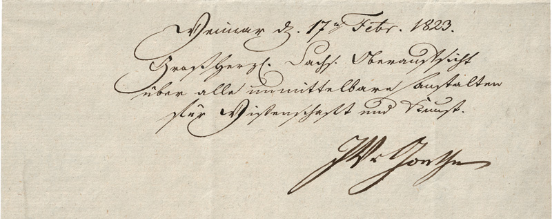 Goethe, Johann Wolfgang von – Brief 1823 an den Sekretär Kräuter